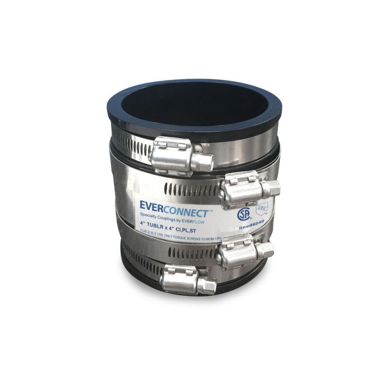 EVERFLOW 6040 4 IN FLEXIBLE COUPLING CI TO PLASTIC PIPE W/SS SHEAR ...